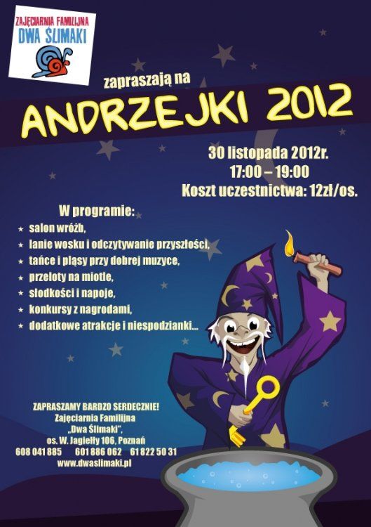 Dwa Ślimaki zapraszają na ANDRZEJKI 2012 - Wydarzenia, imprezy dla dzieci - MiastoDzieci.pl