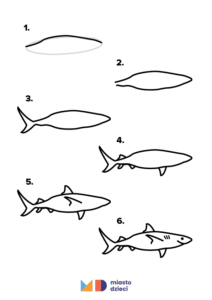 Jak narysować rekina krok po kroku. Instrukcje rysowania do druku ...
